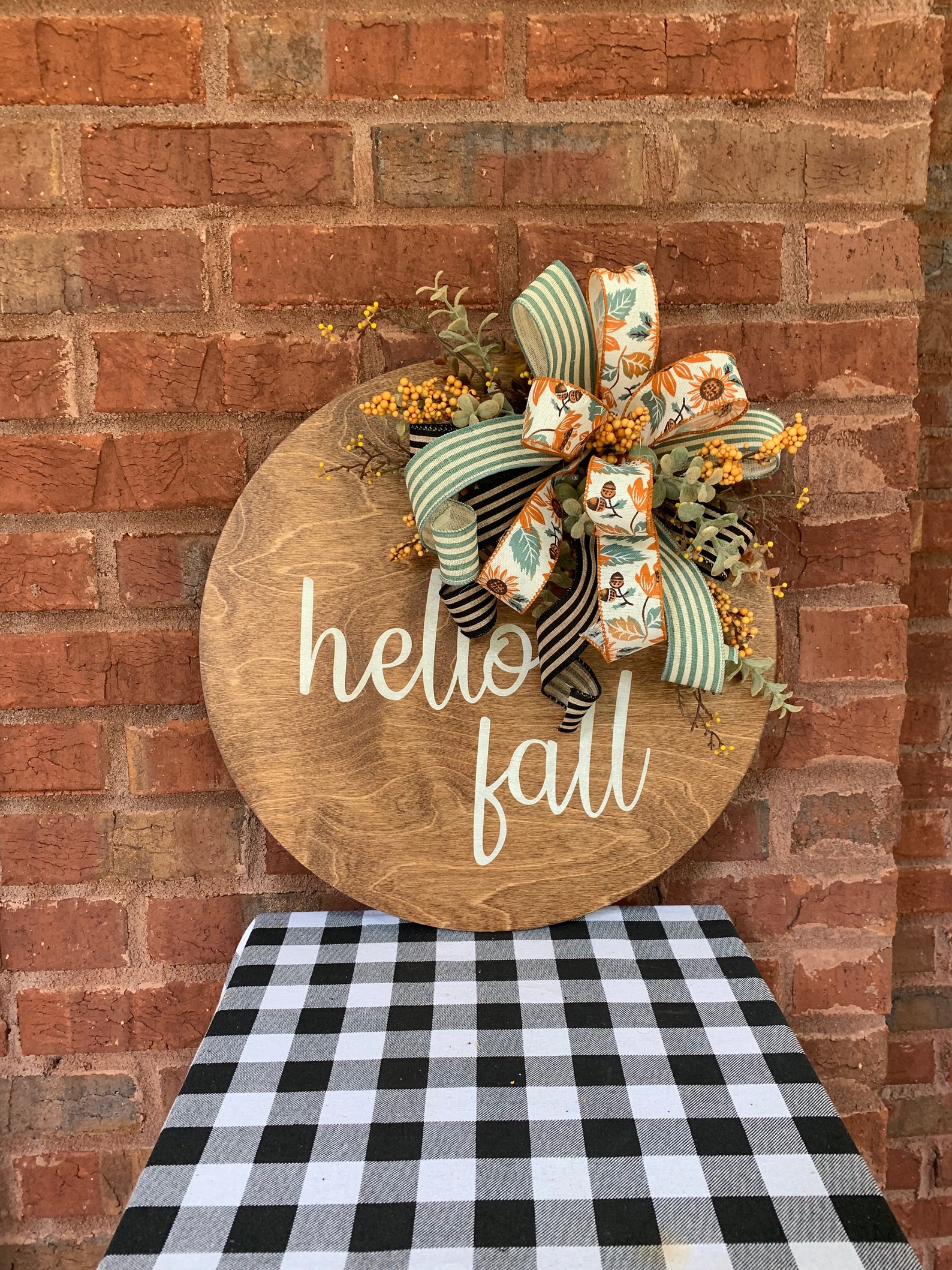 Fall Door Hanger Hello Fall Round Wood Door Decor Autumn - Etsy