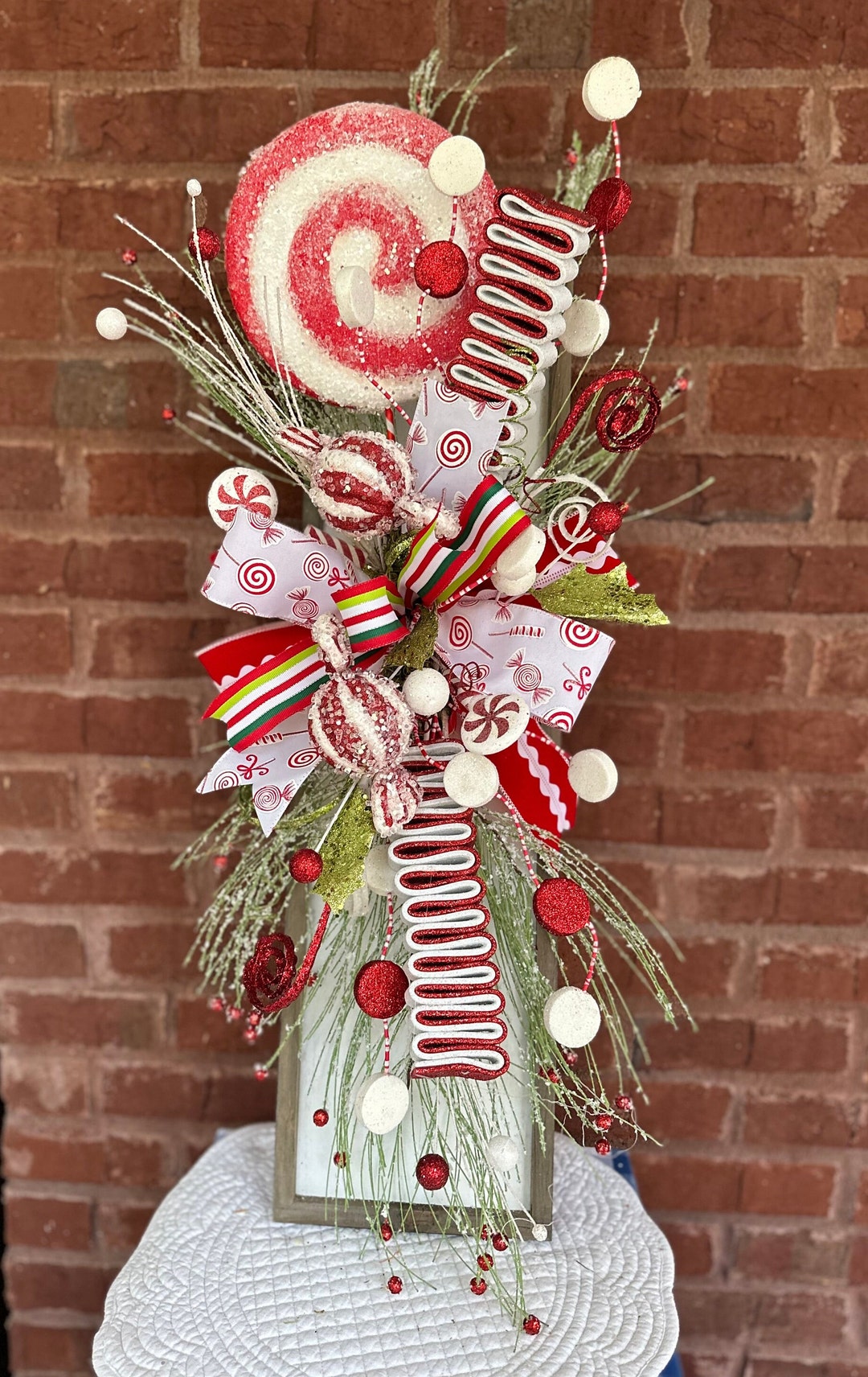 Christmas Candy Peppermint Swag For Front Door Candy Cane Wreath