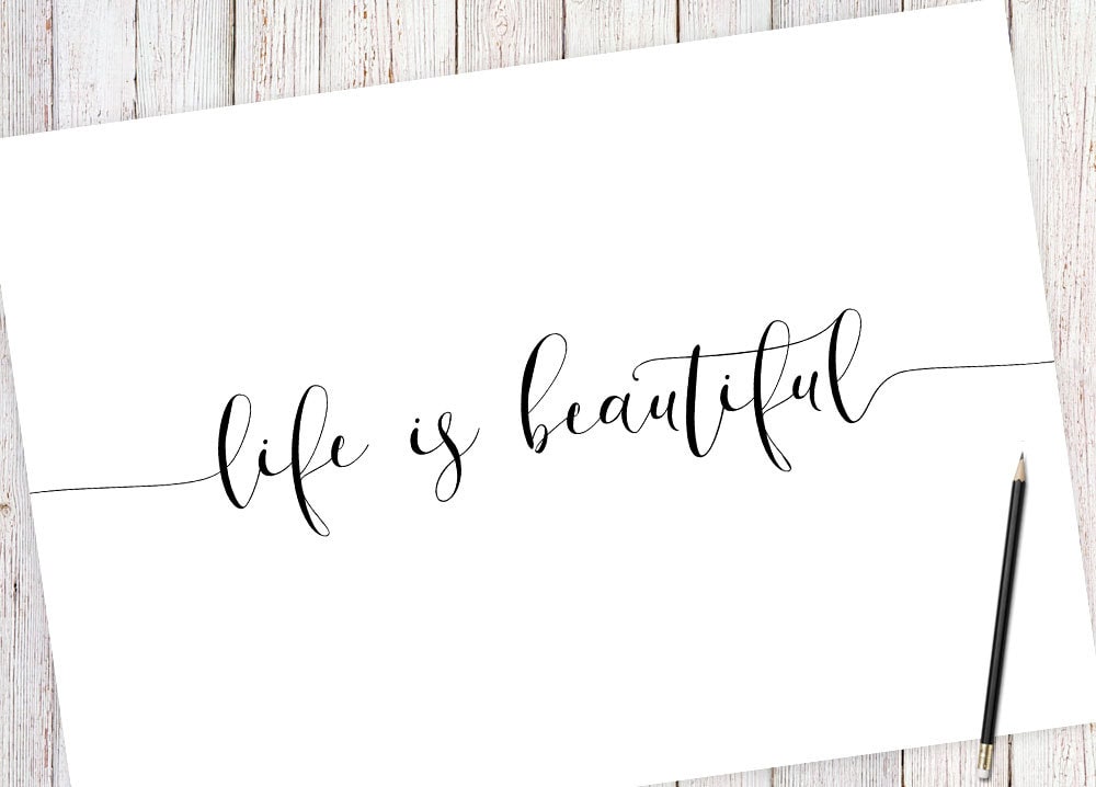 Life is Beautiful Art Print Quote Poster Script Handwritten Typography ...