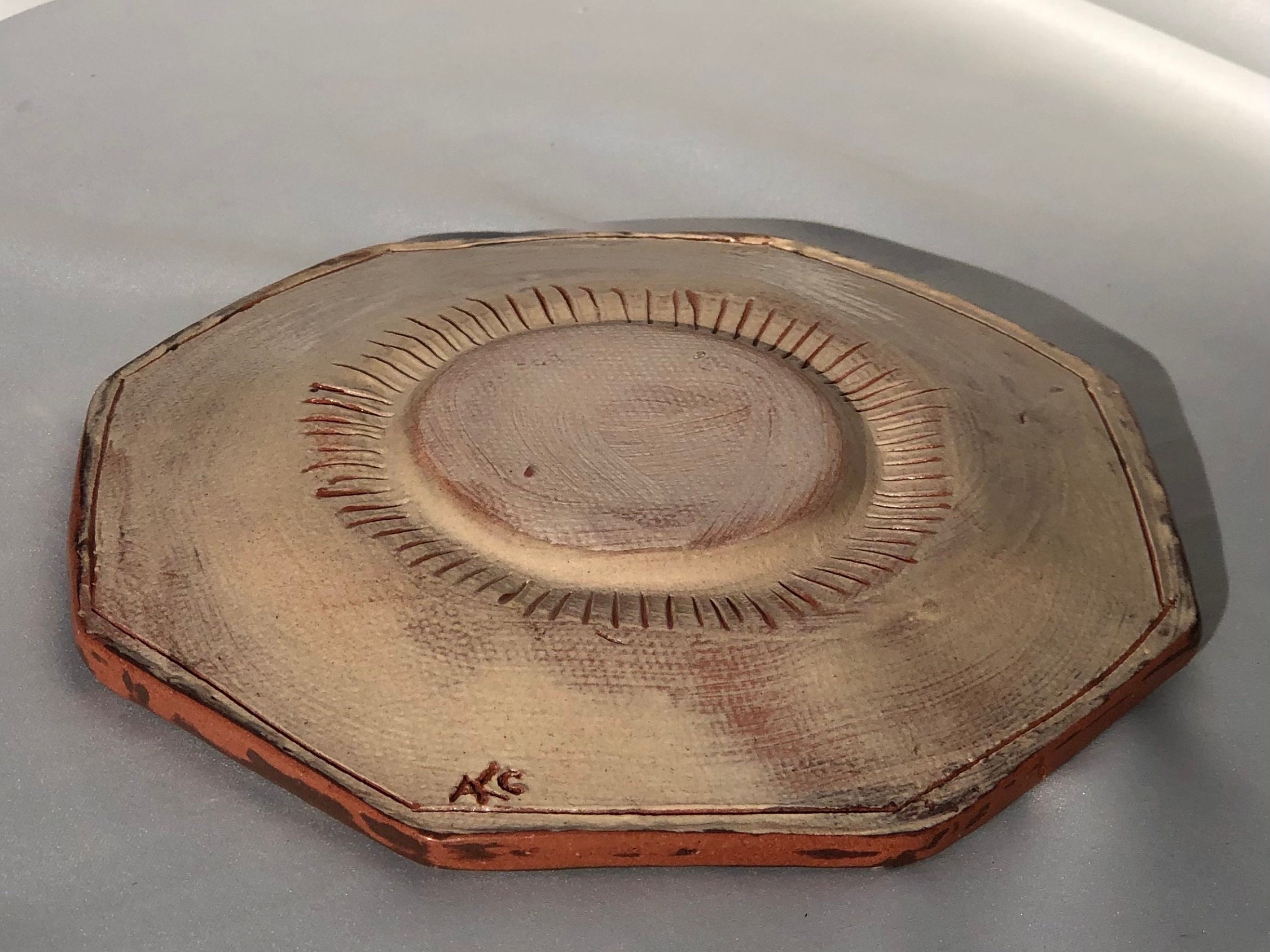 Small Hexagon Ceramic Plate W/ Abstract Sun - Etsy