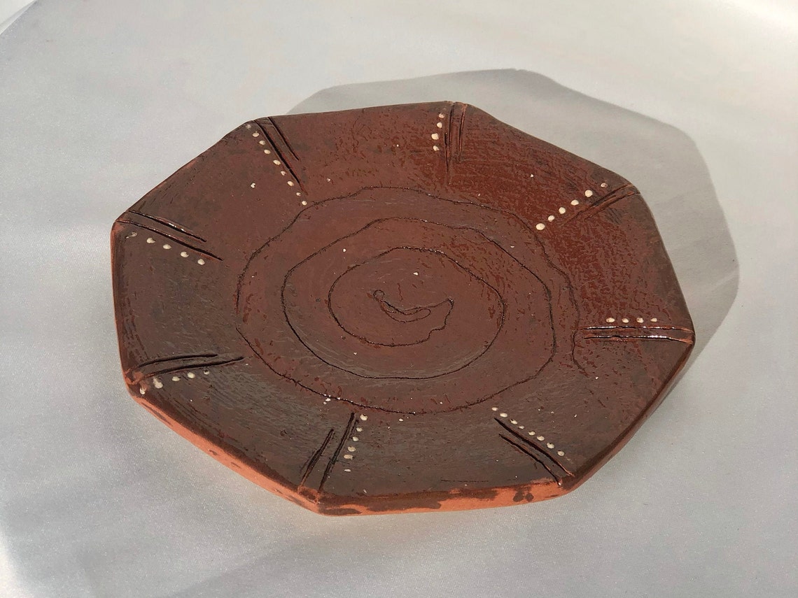 Small Hexagon Ceramic Plate W/ Abstract Sun - Etsy