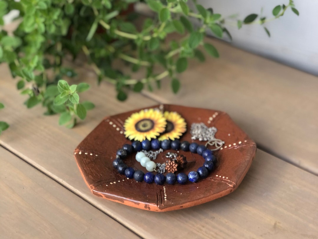 Small Hexagon Ceramic Plate W/ Abstract Sun - Etsy