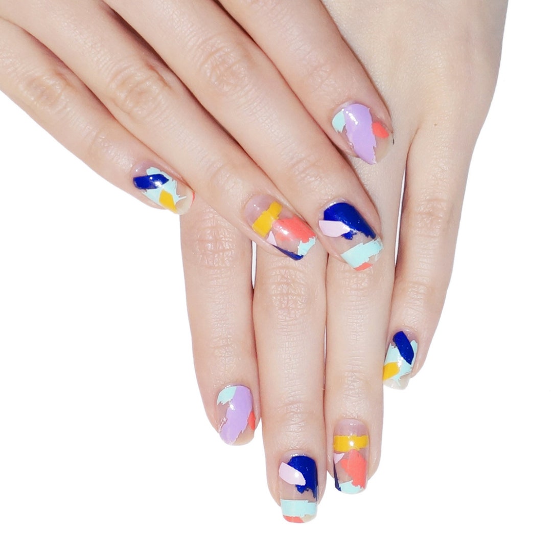 Colorful Stroke Transparent Nail Wraps / Designer Nail Stickers 22pcs ...