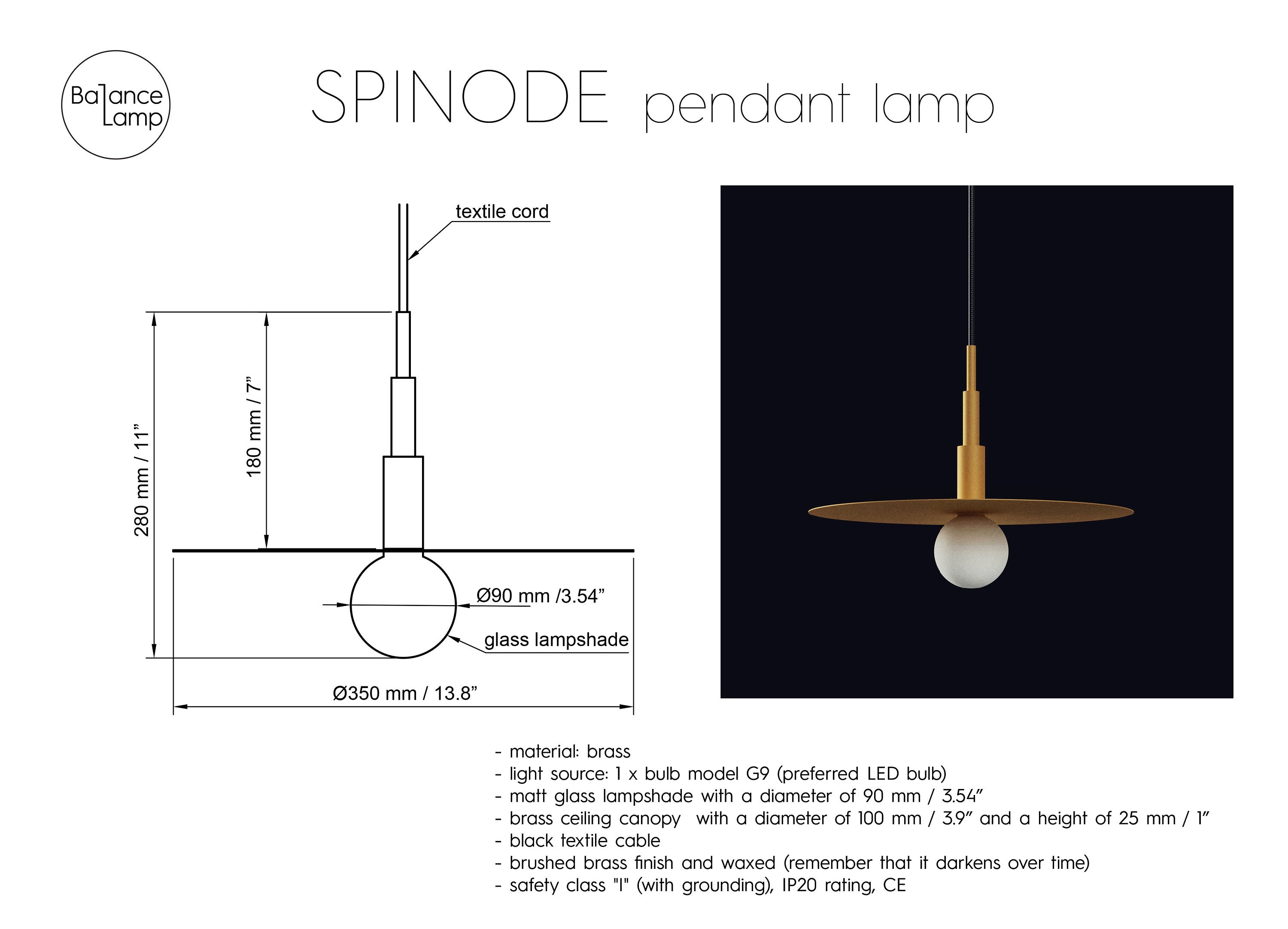 SPINODE Minimal Modern Design Pendant Lamp With Brass Flat | Etsy