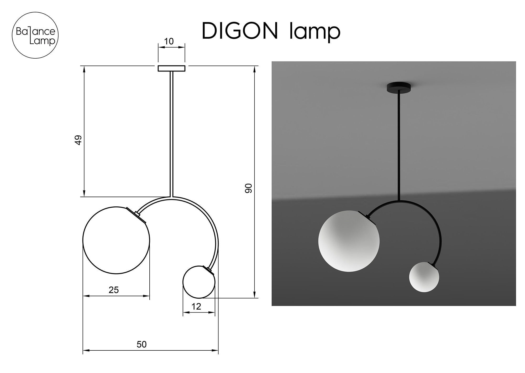 DIGON Black Geometric Ceiling Lamp From Balance Lamp Pendant | Etsy