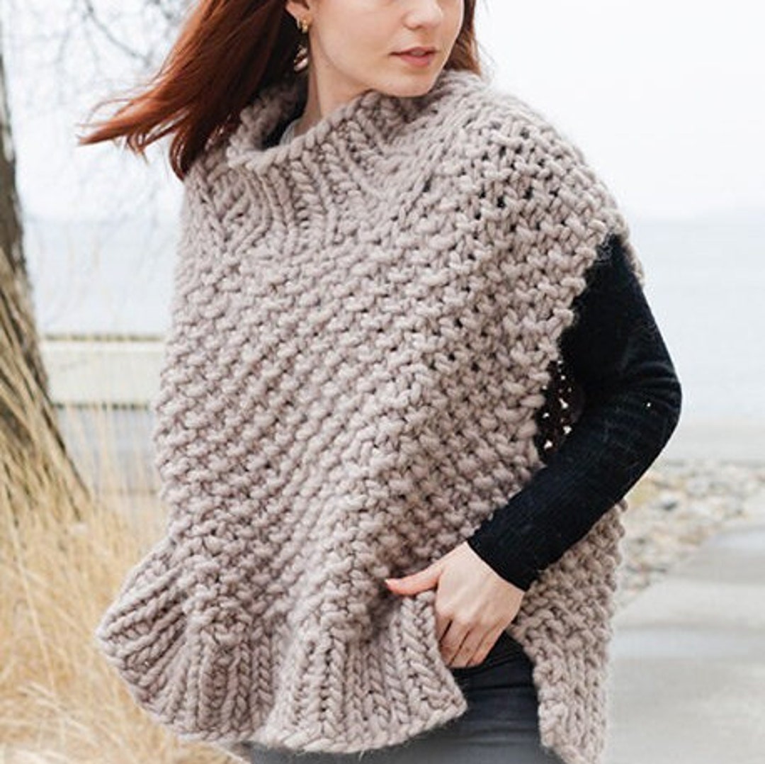 Chunky Knitted Vest European/diagonal Shoulders and High Neck. Sizes S ...