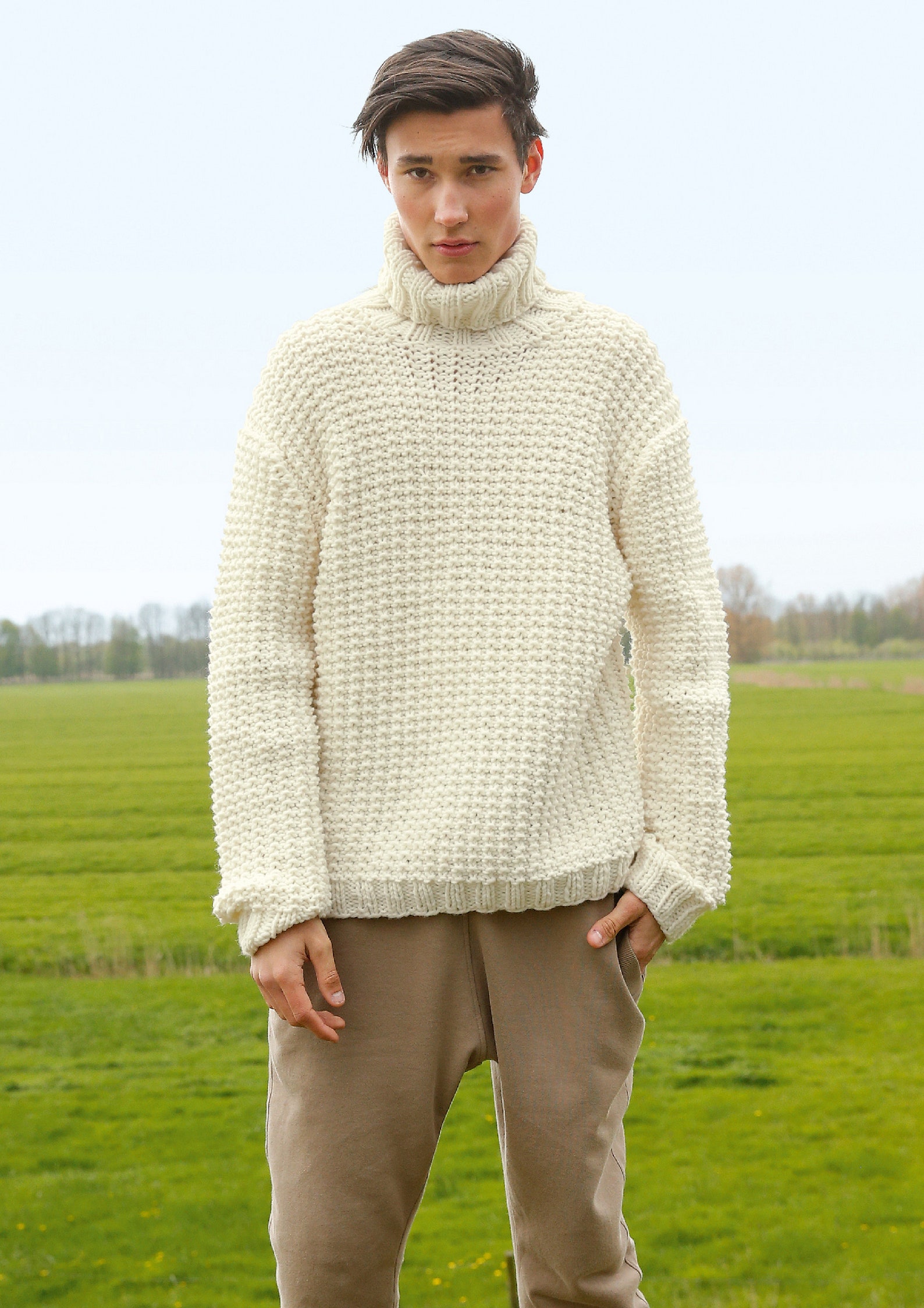 Knitted Jumper for Men With Round Yoke and Double Neck - Etsy