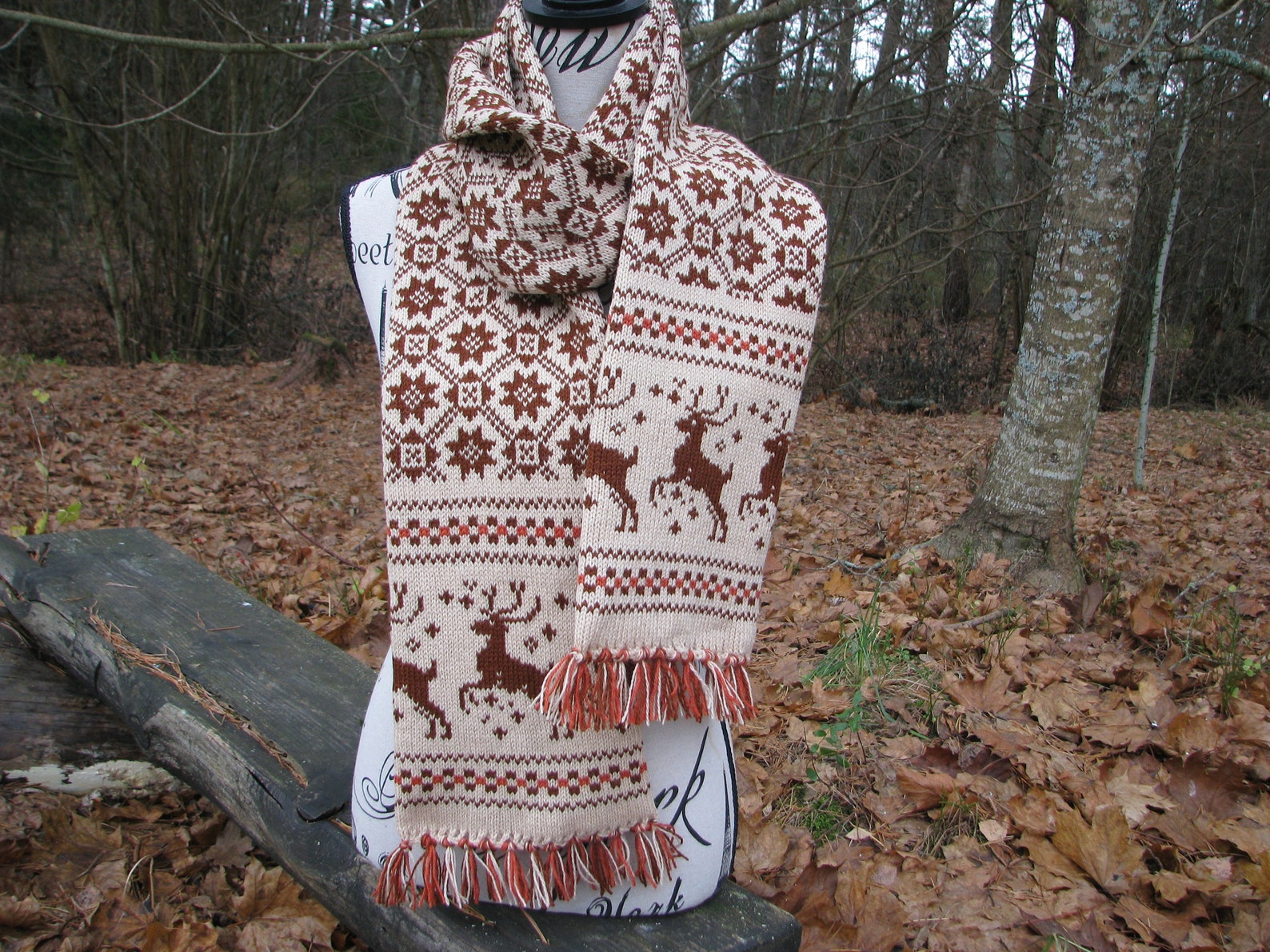 Hand Knitted Wool Scarf With Deer a Warm Stylish Unisex Winter ...
