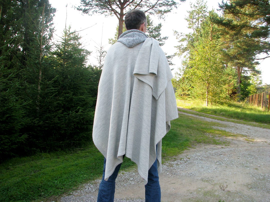 Men's Knit Poncho – Wool Alpaca Blend Shawl Wrap - Etsy