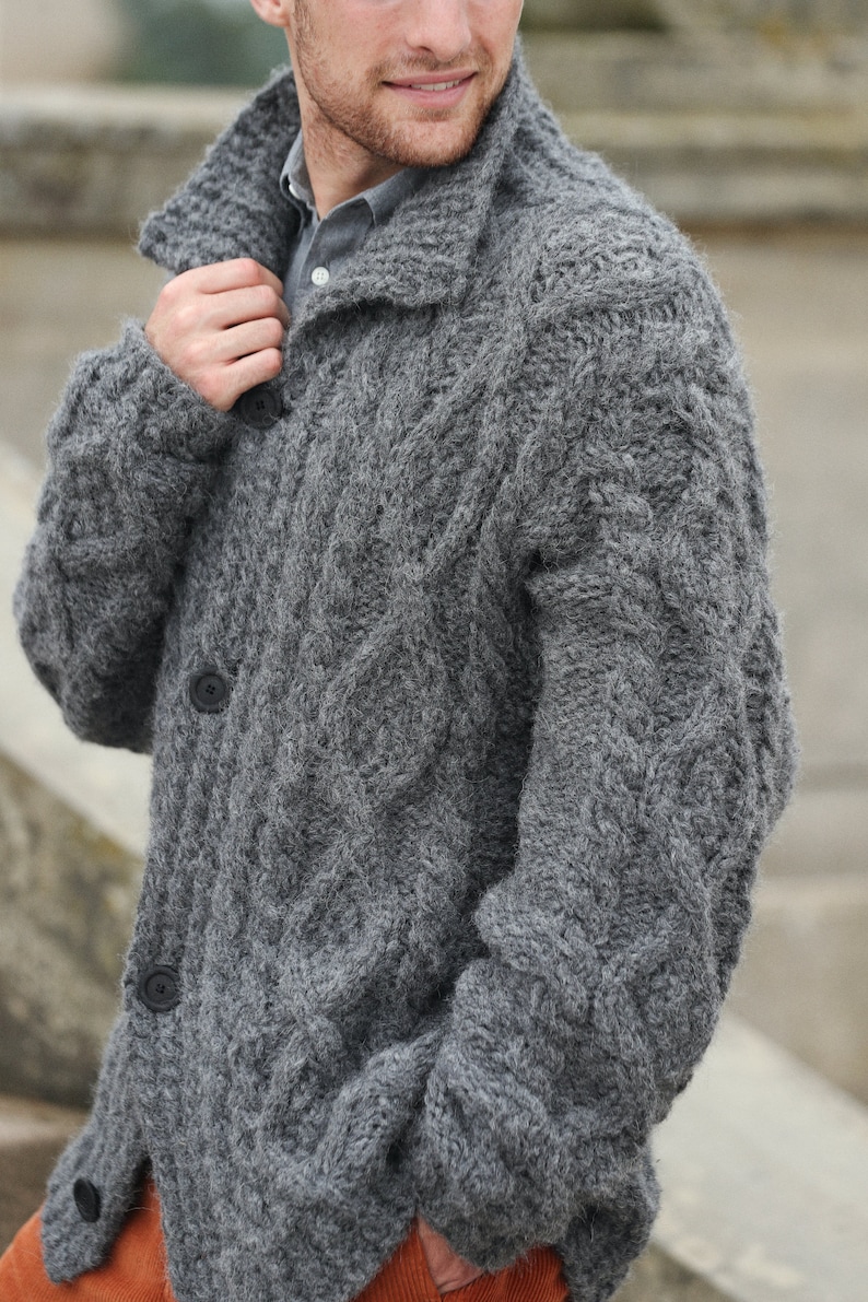 Hand Knit Wool Cardigan, Men's Aran Sweater - Etsy