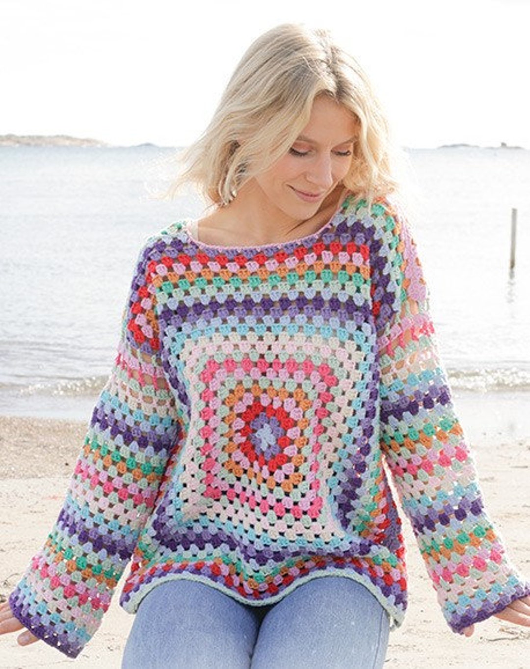 Knitted Jumper Crochet Handmad With Lace Pattern Squared - Etsy