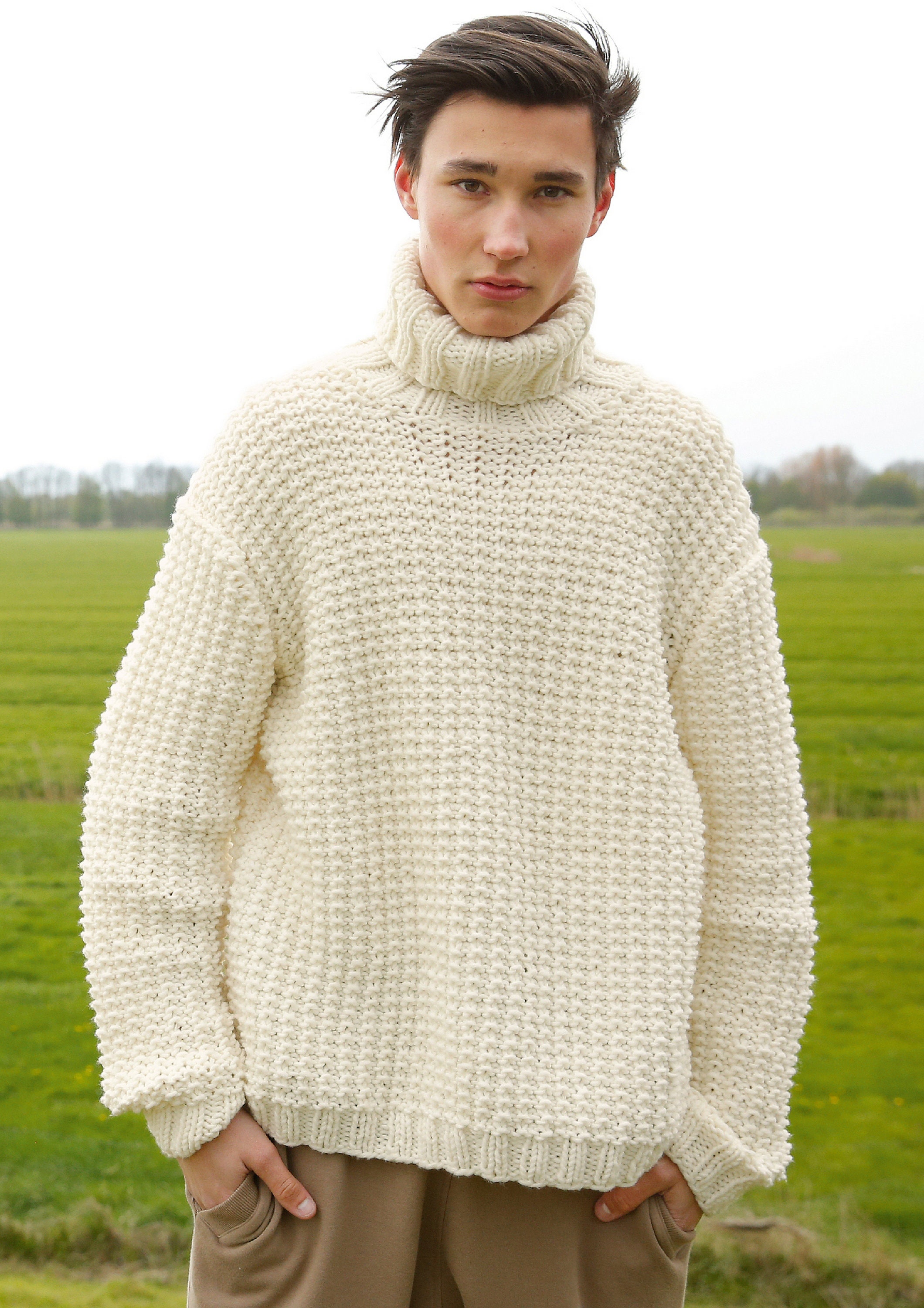 Handmade Alpaca Blend Knit Jumper – Men's Fluffy Double Neck Sweater - Etsy