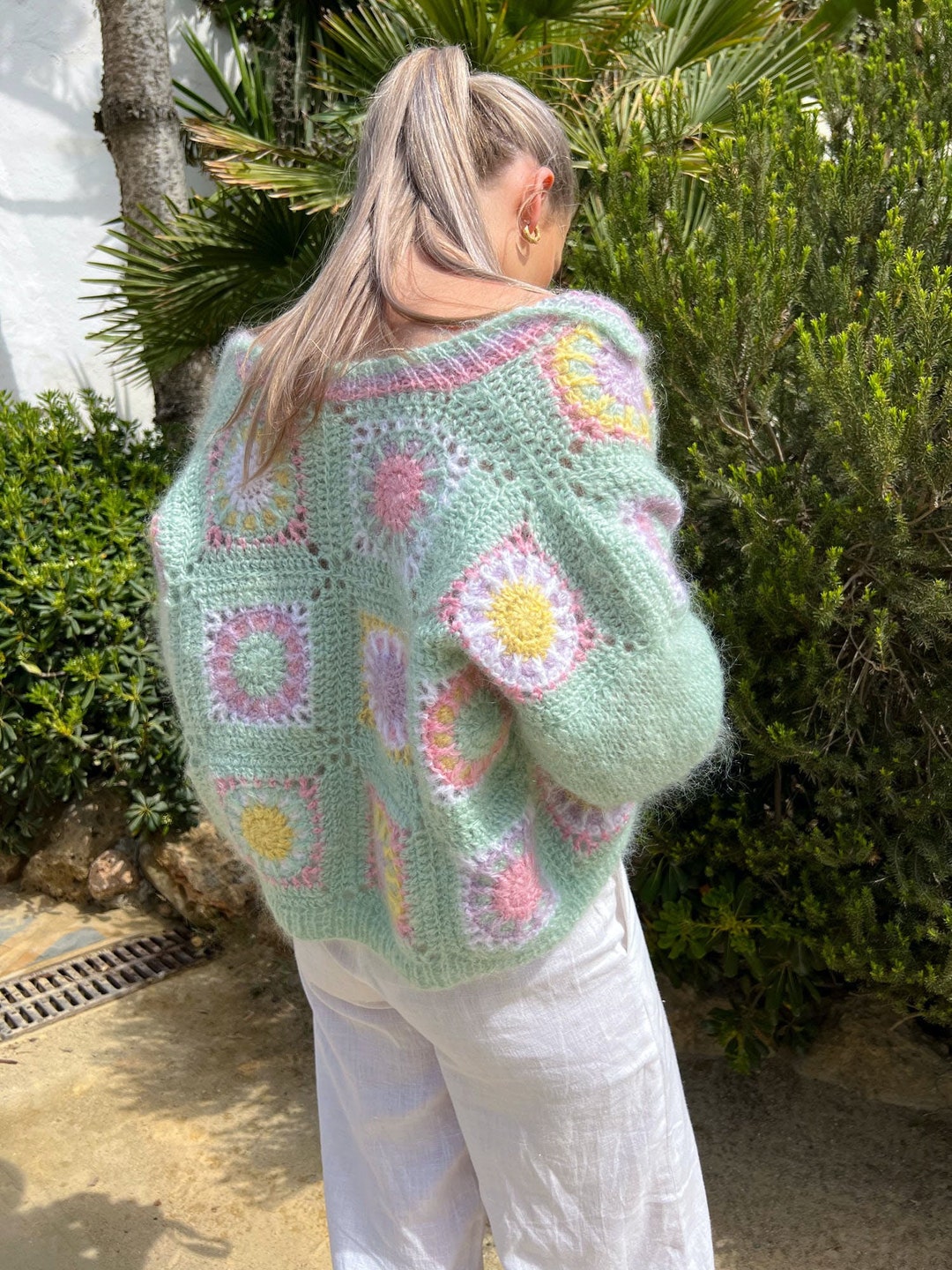 Knitted Stylish Handmade Crochet Openwork Jacket Grandma's Square ...