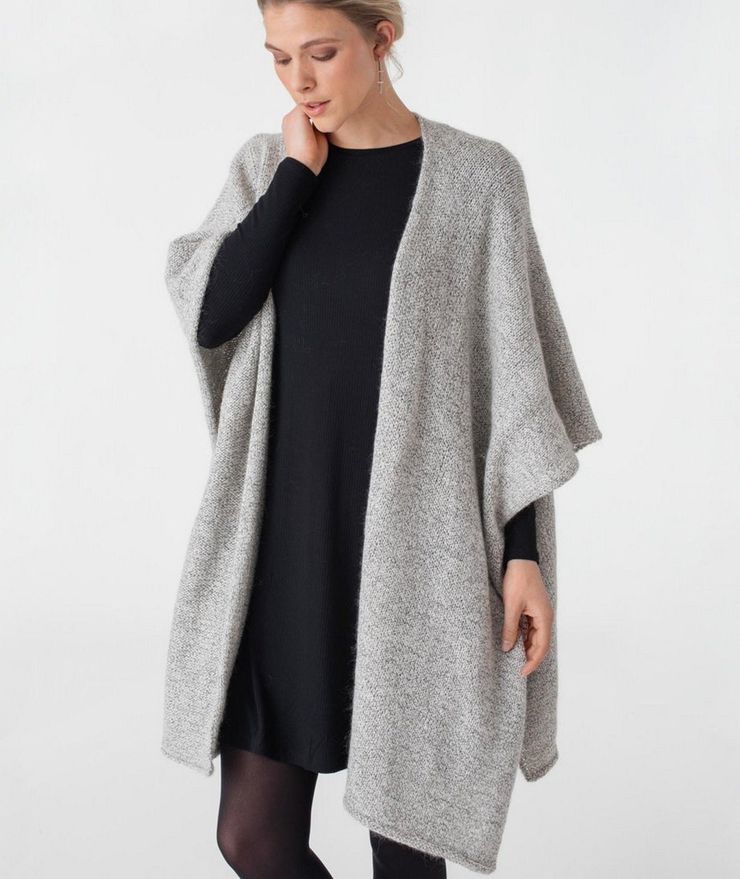 Soft Oversized Knit Poncho Baby Alpaca Wrap Over Top or Jacket Shawl ...