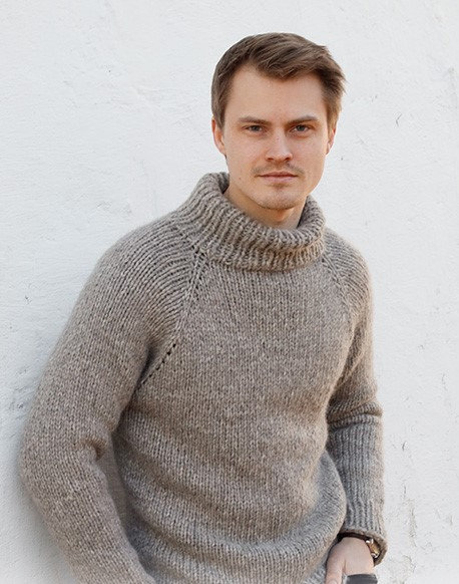 Hand Knitt Jumper for Men in With High Neck and Raglan, Wool Jumper ...