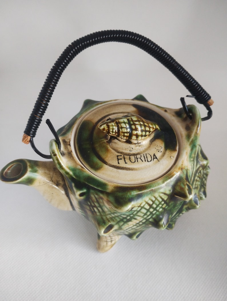 Vintage Conch Shell Majolica Seashell Teapot Green - Etsy
