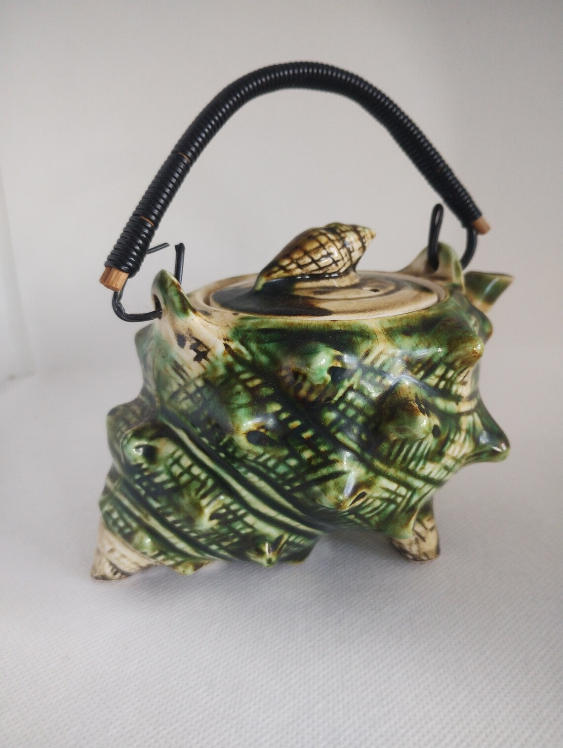 Vintage Conch Shell Majolica Seashell Teapot Green - Etsy
