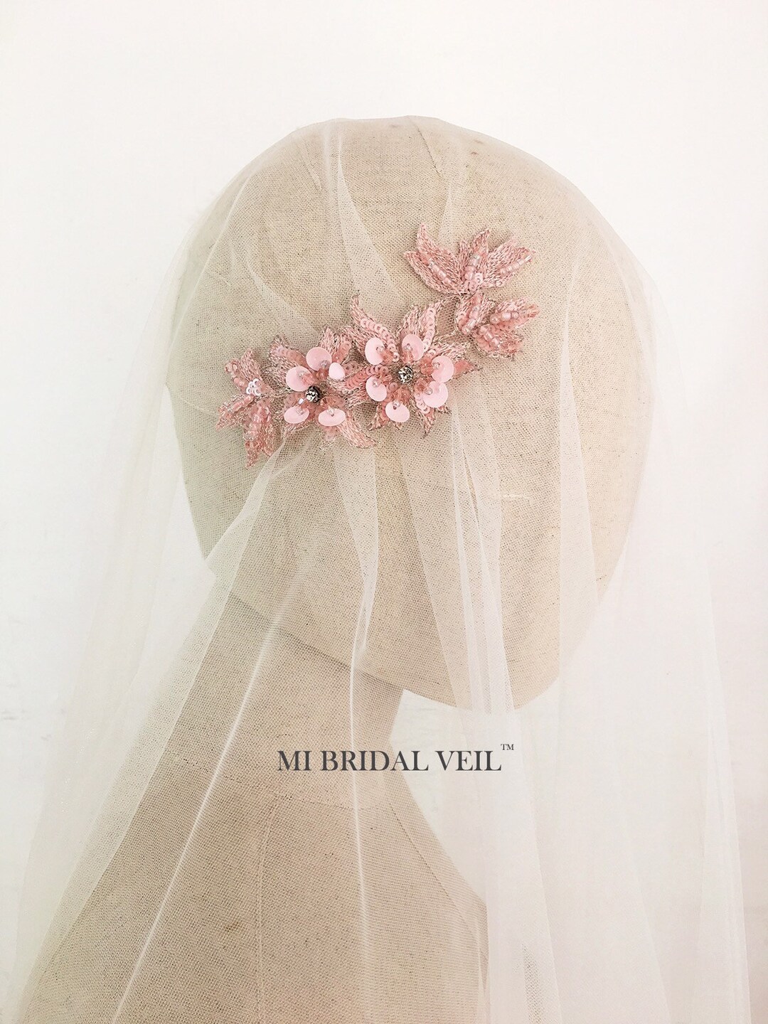 Juliet Cap Veil, Beaded Vintage Cap Veil, Blush Lace Juliet Cap Wedding ...