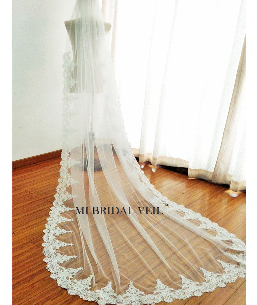 Cathedral Wedding Veil, Wide Lace Wedding Veil, Cathedral Bridal Veil ...