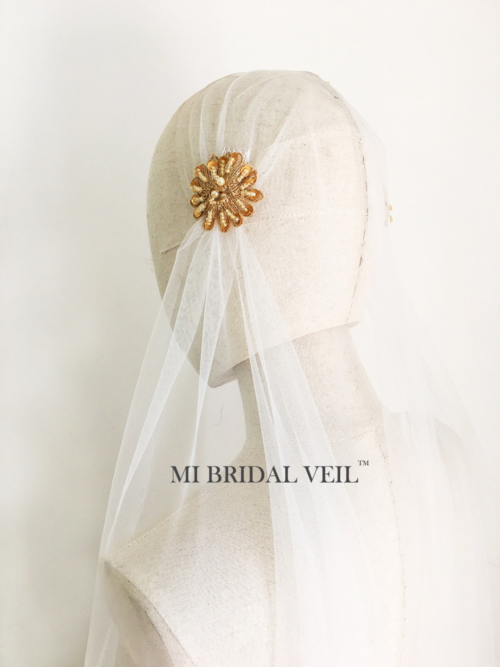 Juliet Cap Veil, Cap Wedding Veil, Vintage Style Veil, Beaded Champagne ...