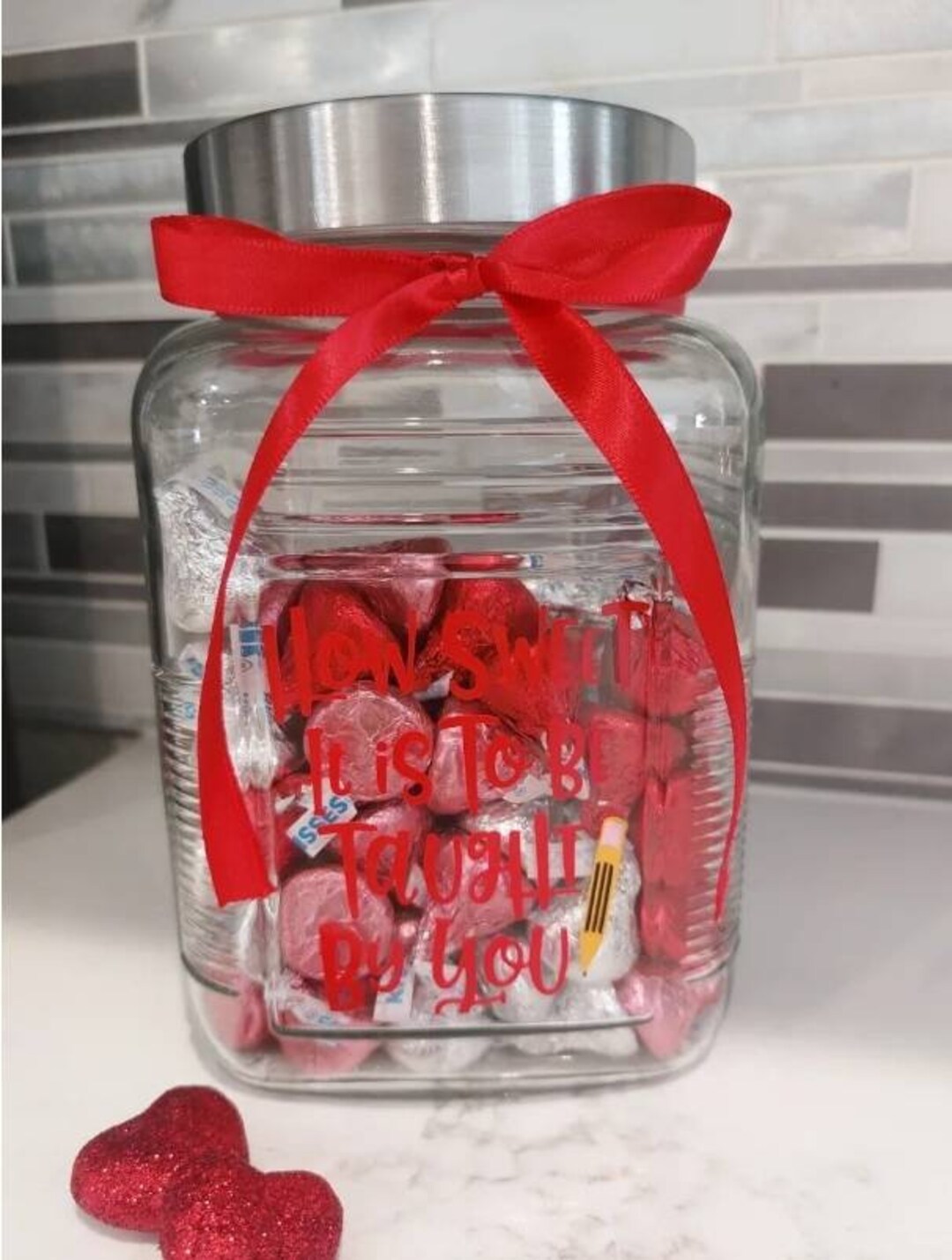 Teacher Candy Jar, Valentines Day, Chocolate Jar for Classroom, Mason ...