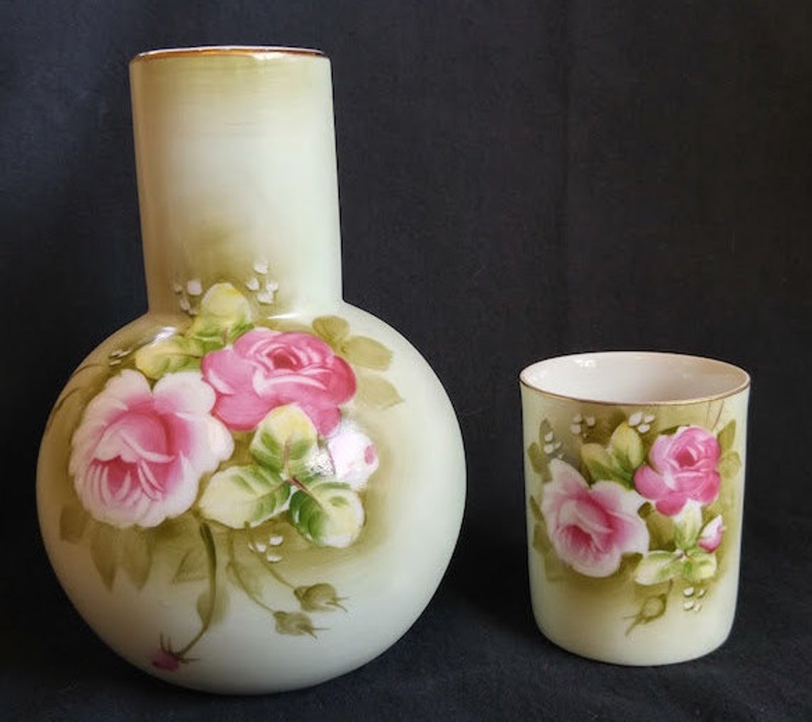 Lefton Hand Painted Water Pitcher and Cup - Etsy