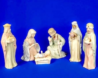 Vintage the Christopher Collection Lefton Nativity Bisque Pastel 3 Pcs ...
