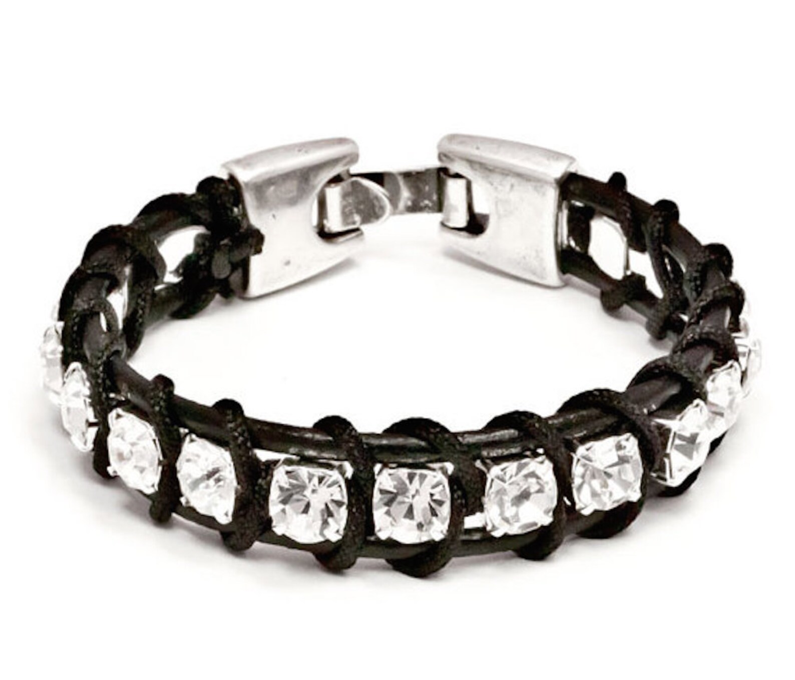 Swarovski Crystal and Black Leather Bracelet Saved for Barbara - Etsy