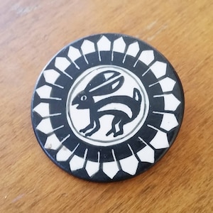 Signed Aboriginal Black and White Circular Clay Rabbit Pin, Rabbit Pin ...