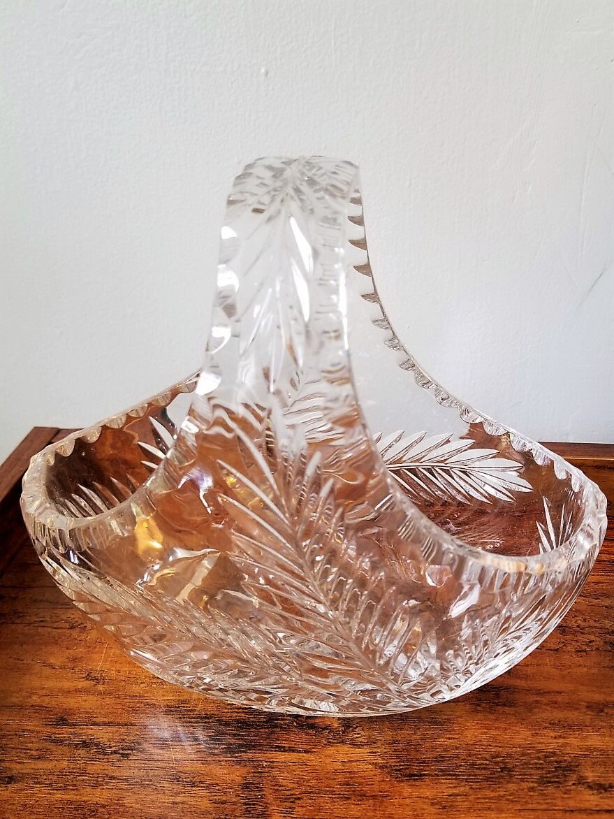 Small Cut Crystal Basket With Handle, Waterford Style Crystal Basket ...
