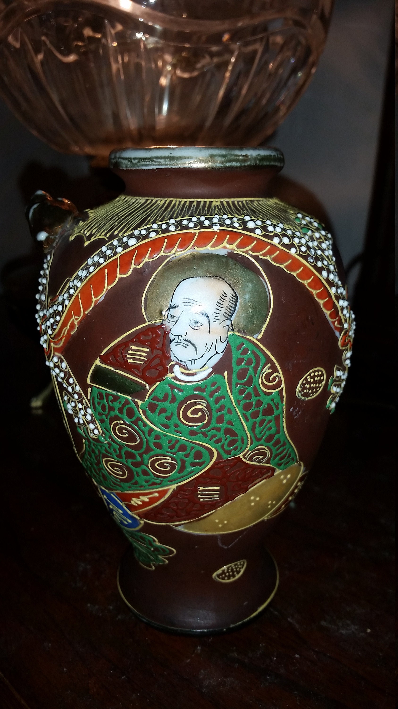 Rare Brown Satsuma Vase With Japanese Men, Woman and Gold Dragon ...