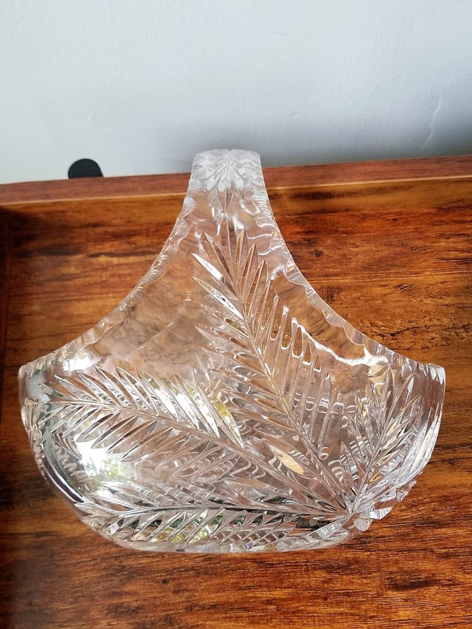 Small Cut Crystal Basket With Handle, Waterford Style Crystal Basket ...