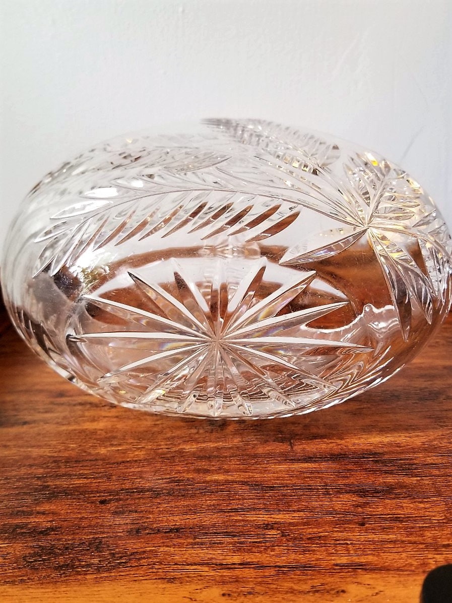 Small Cut Crystal Basket With Handle, Waterford Style Crystal Basket ...