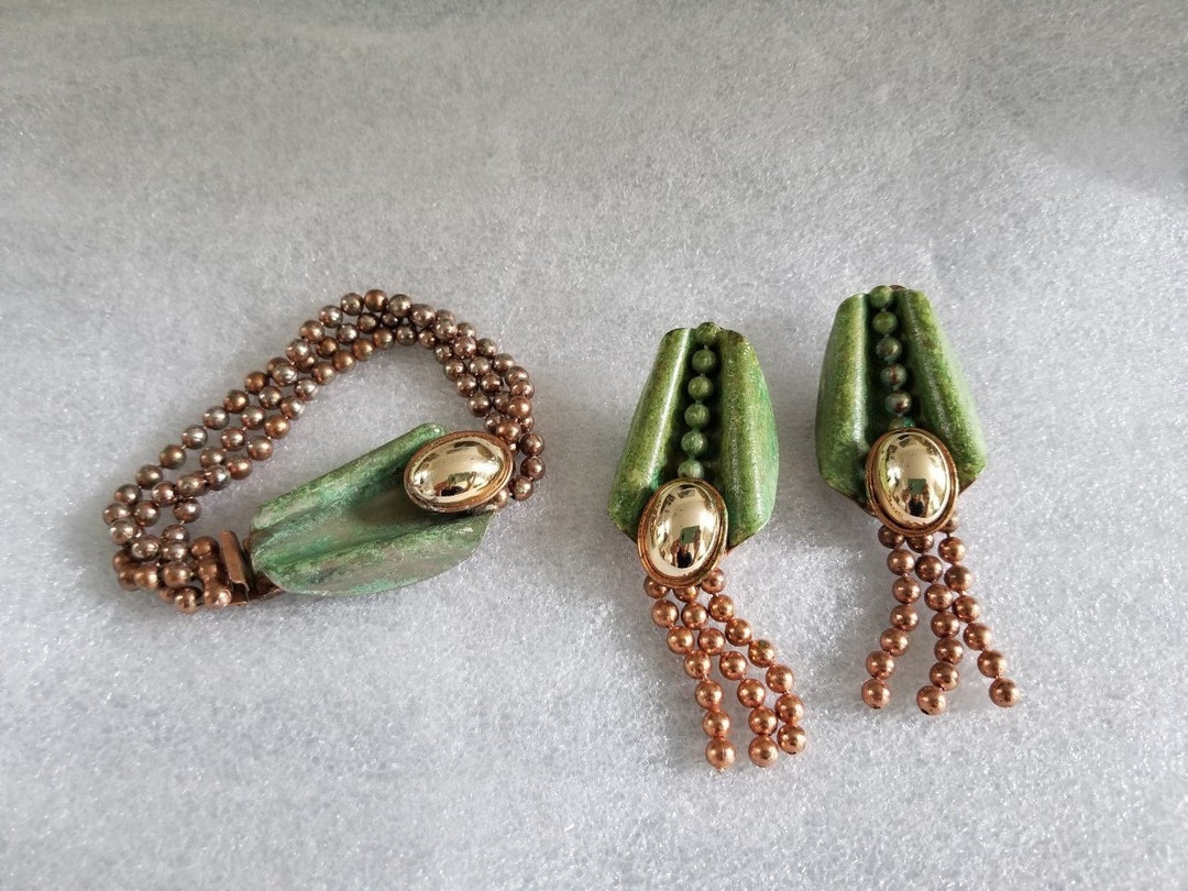 Patina and Copper Jewelry Set, Patina and Copper Clip on Earrings and ...