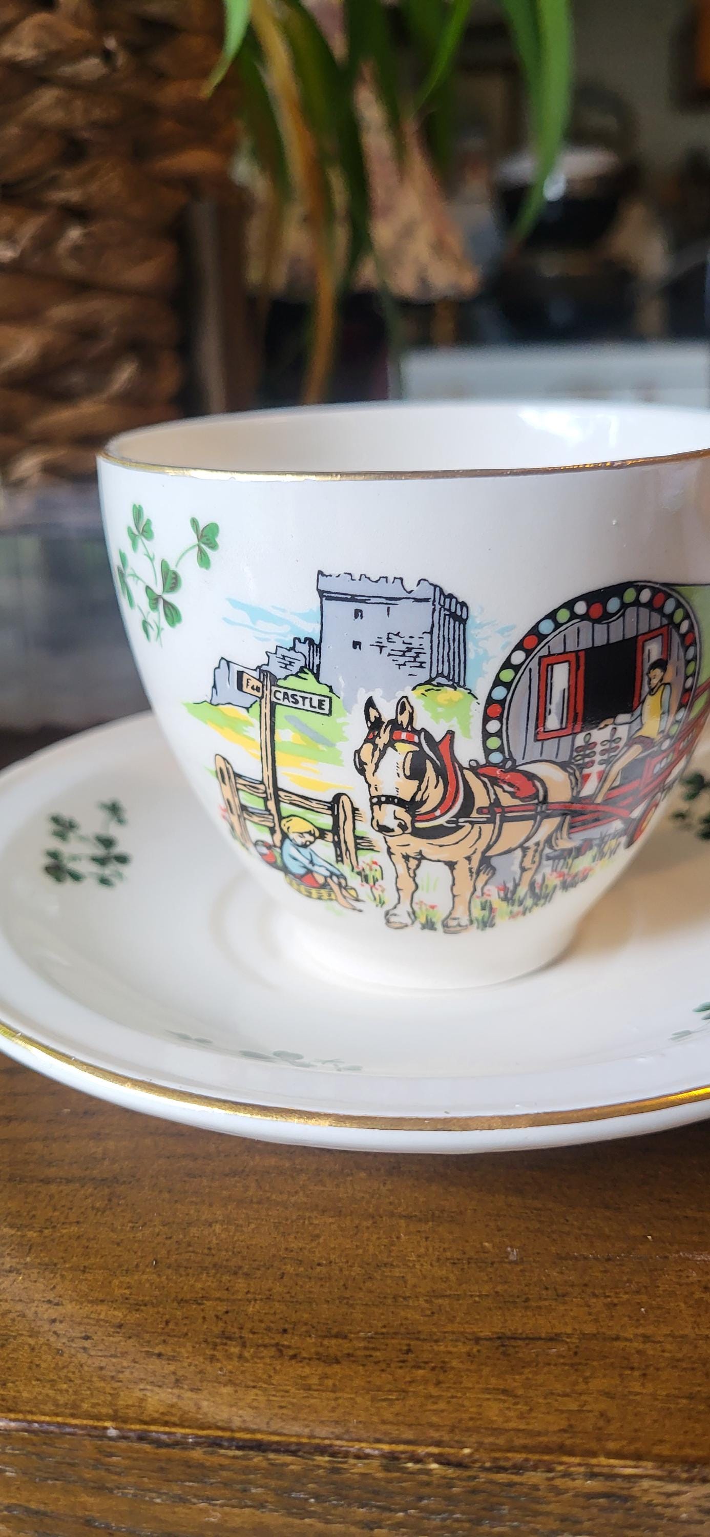 Vintage Carrigaline Pottery Co. Ireland Teacup and Saucer Shamrocks ...