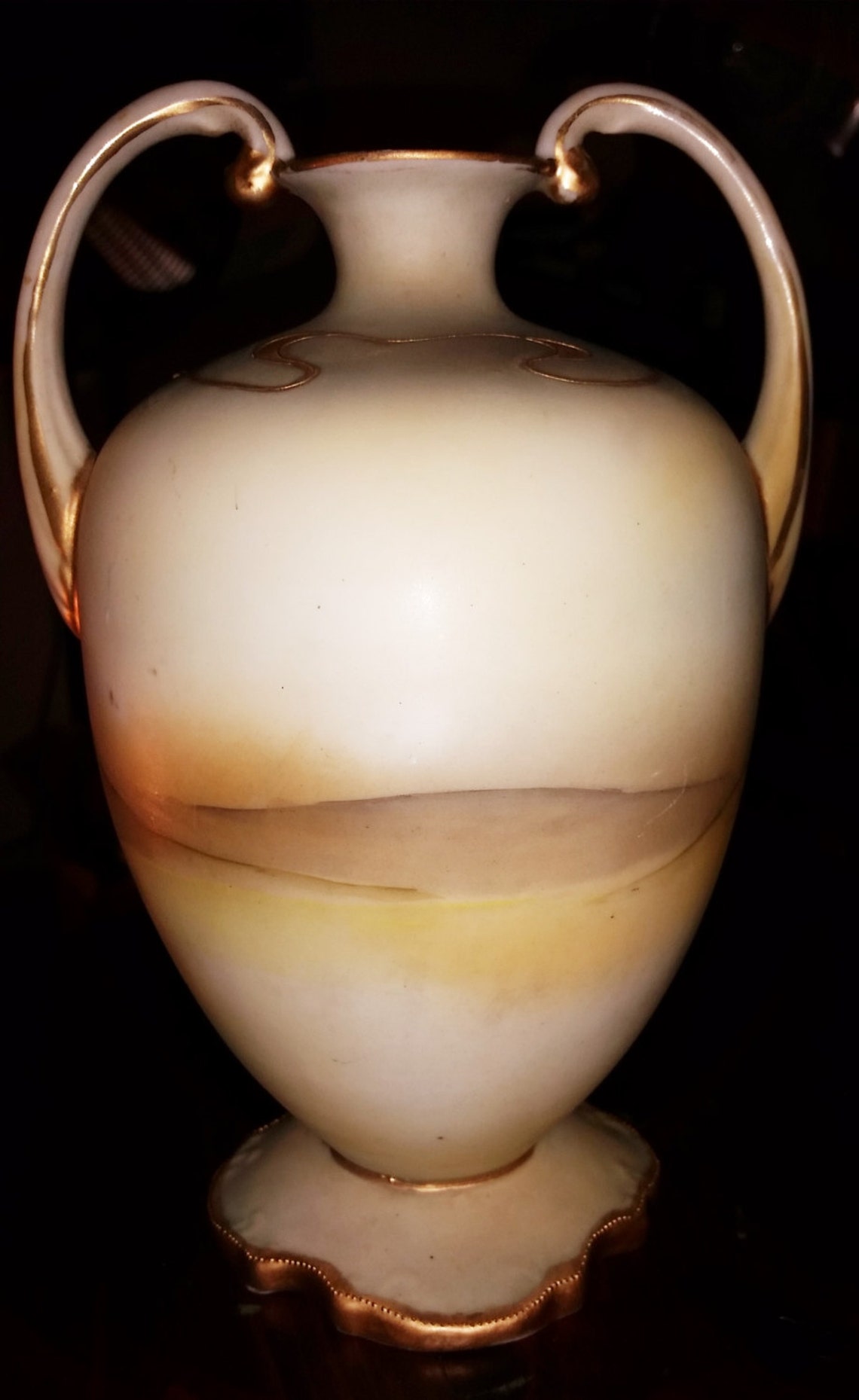 Handpainted Nippon Vase With Gold Trim and Outdoor Scene, Circa 1891 ...