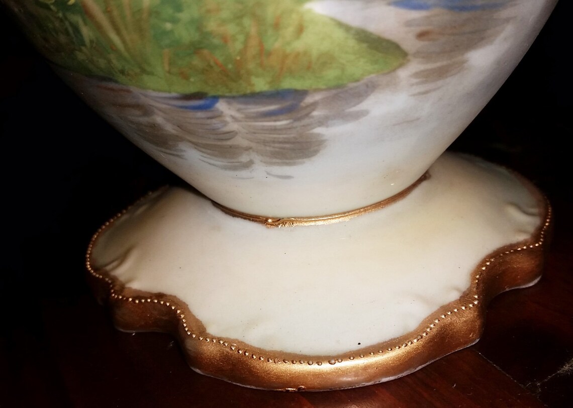 Handpainted Nippon Vase With Gold Trim and Outdoor Scene, Circa 1891 ...