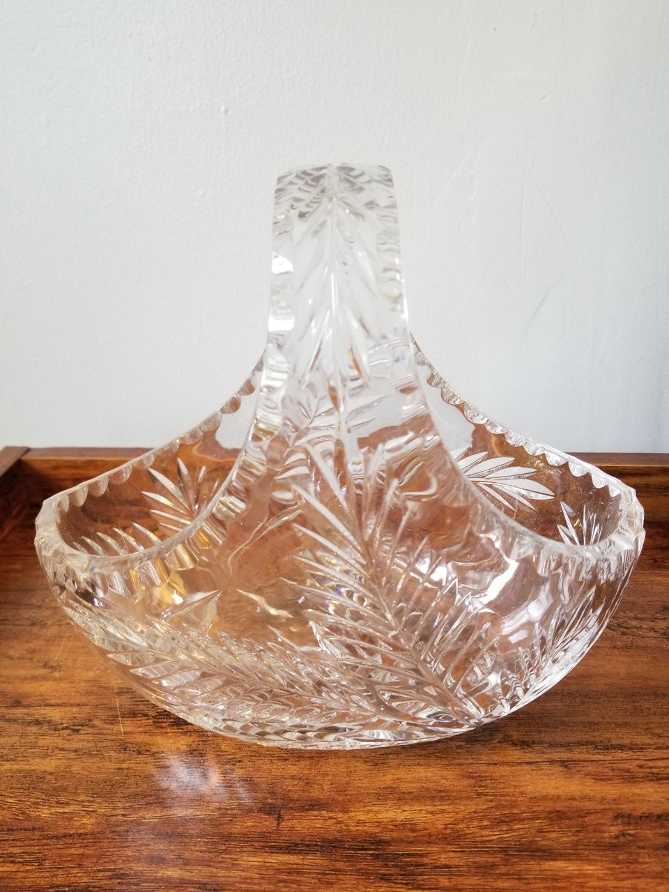 Small Cut Crystal Basket With Handle, Waterford Style Crystal Basket ...