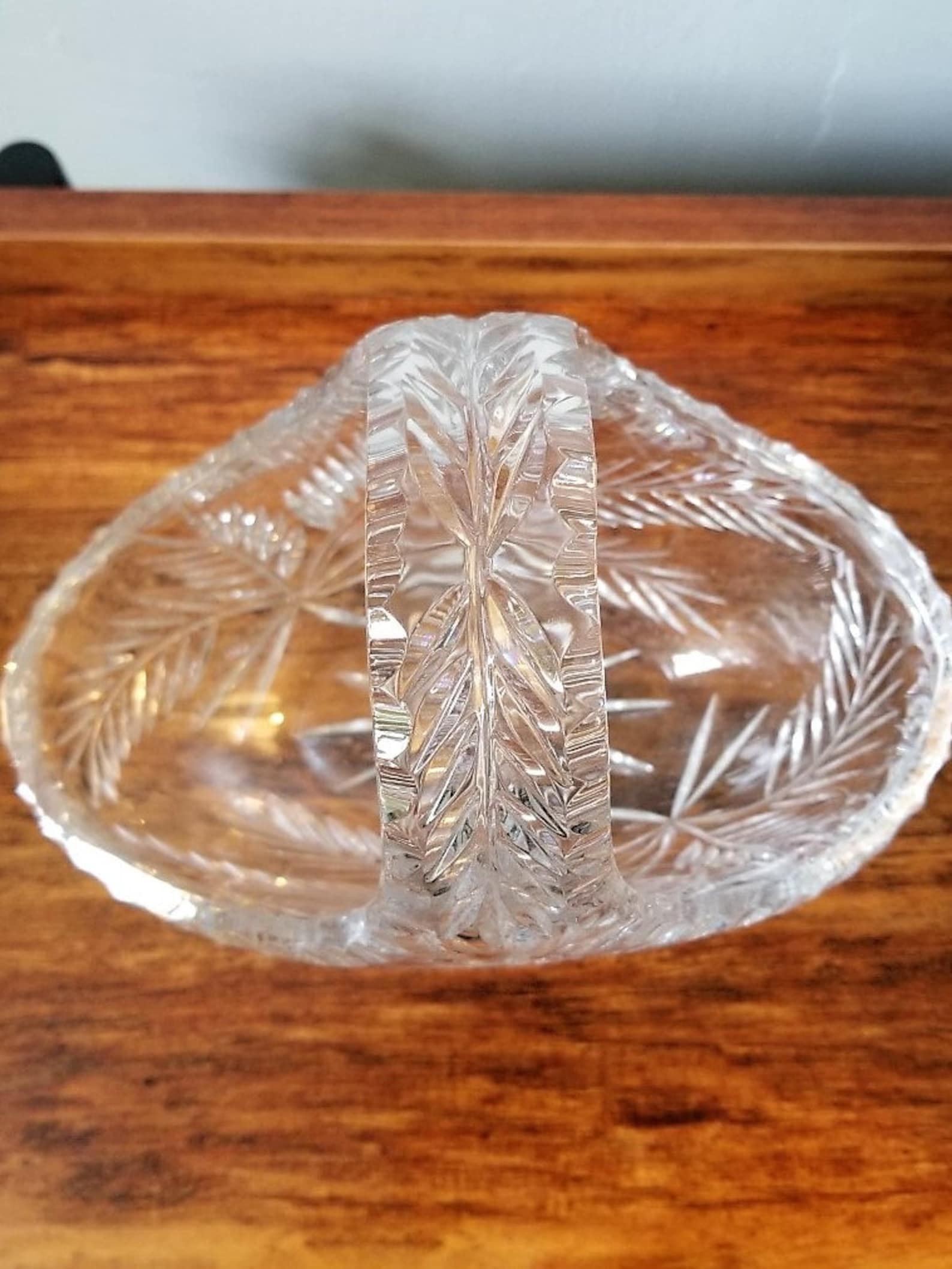 Small Cut Crystal Basket With Handle, Waterford Style Crystal Basket ...