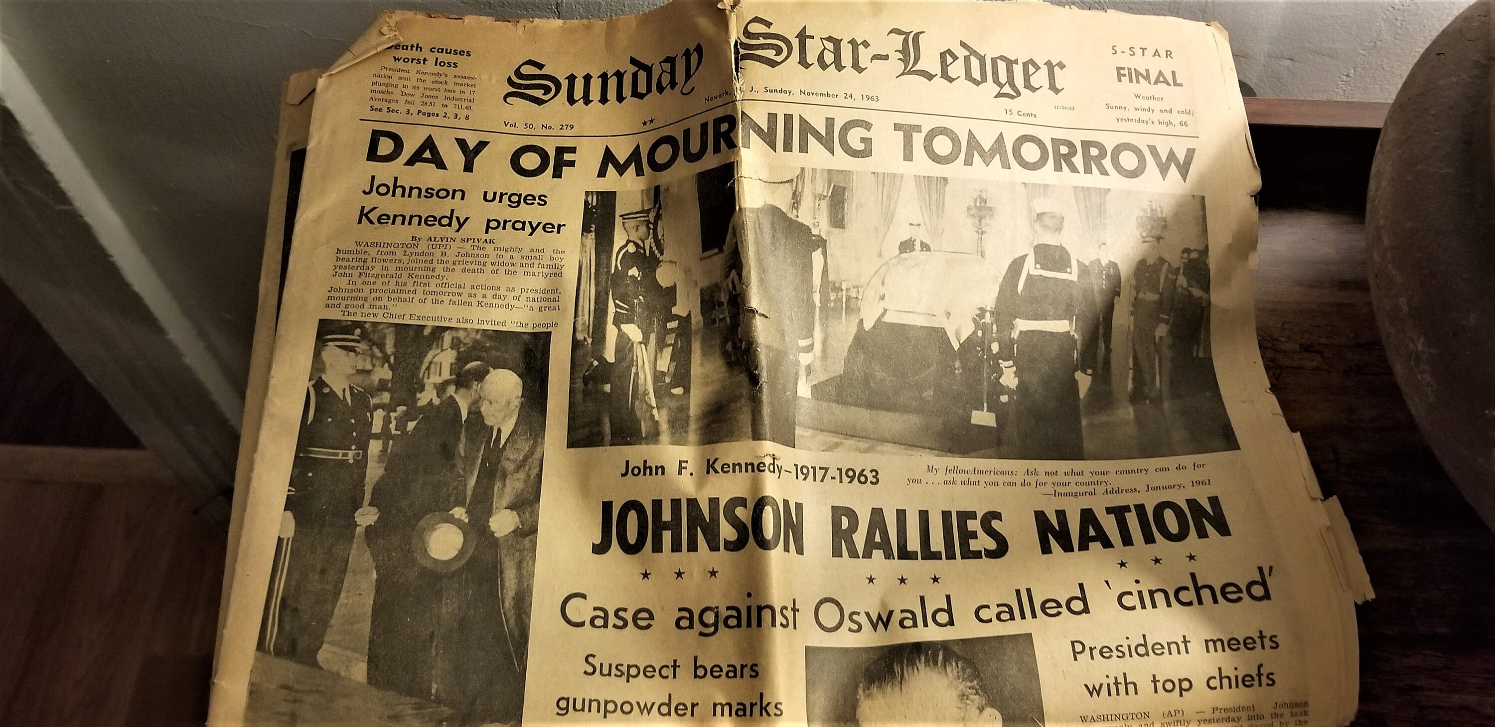 The Sunday Star Ledger November 24, 1963 day of Mourning Tomorrow ...