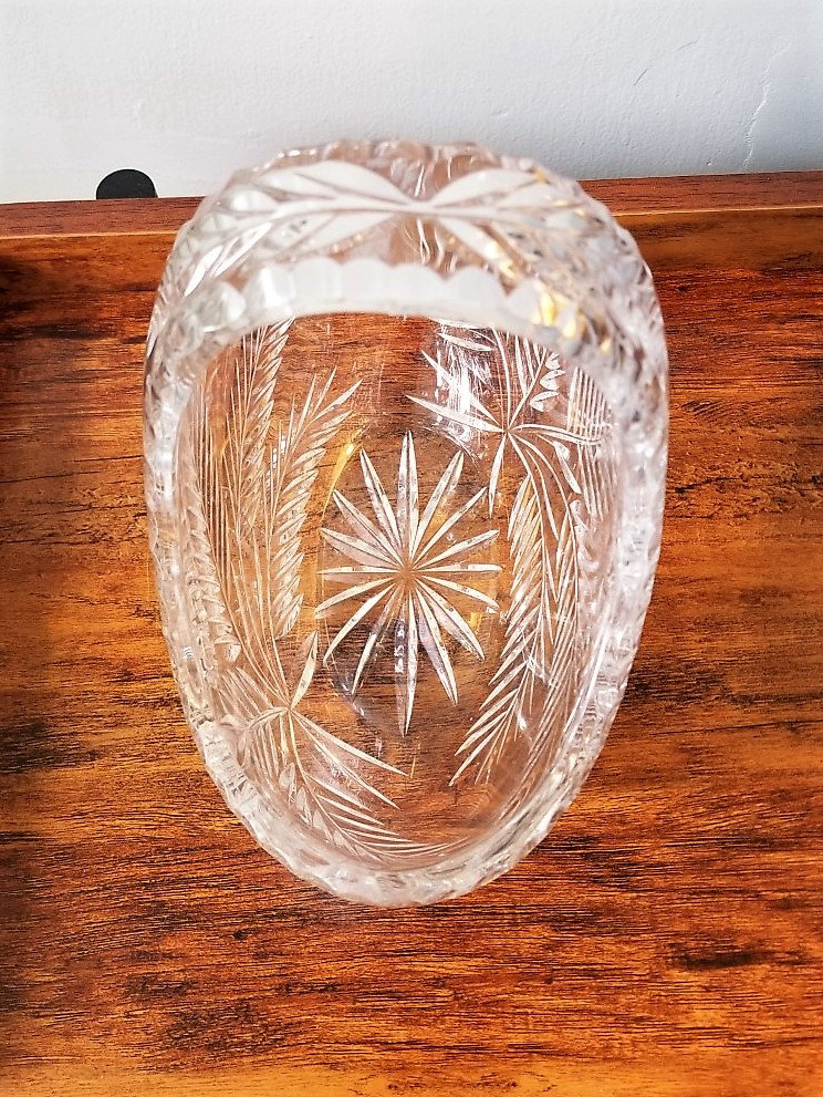 Small Cut Crystal Basket With Handle, Waterford Style Crystal Basket ...