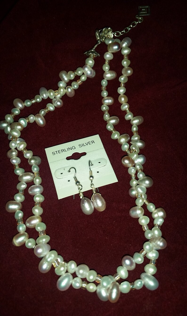 Akoya Pearl Necklace and Earrings Set, White and Rose Pearls With ...