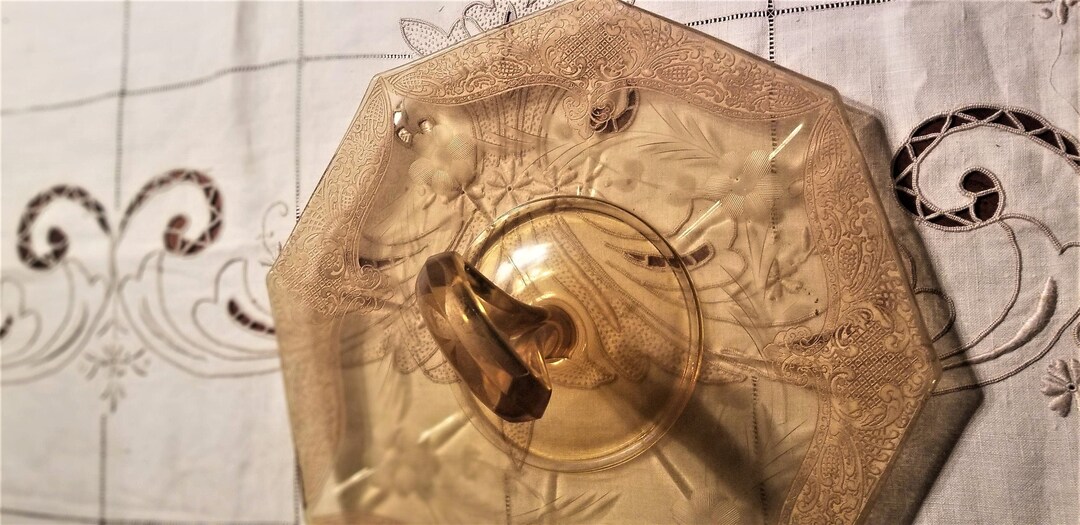 Amber Depression Glass Dessert Tray With Handle, Ornate Amber Colored ...