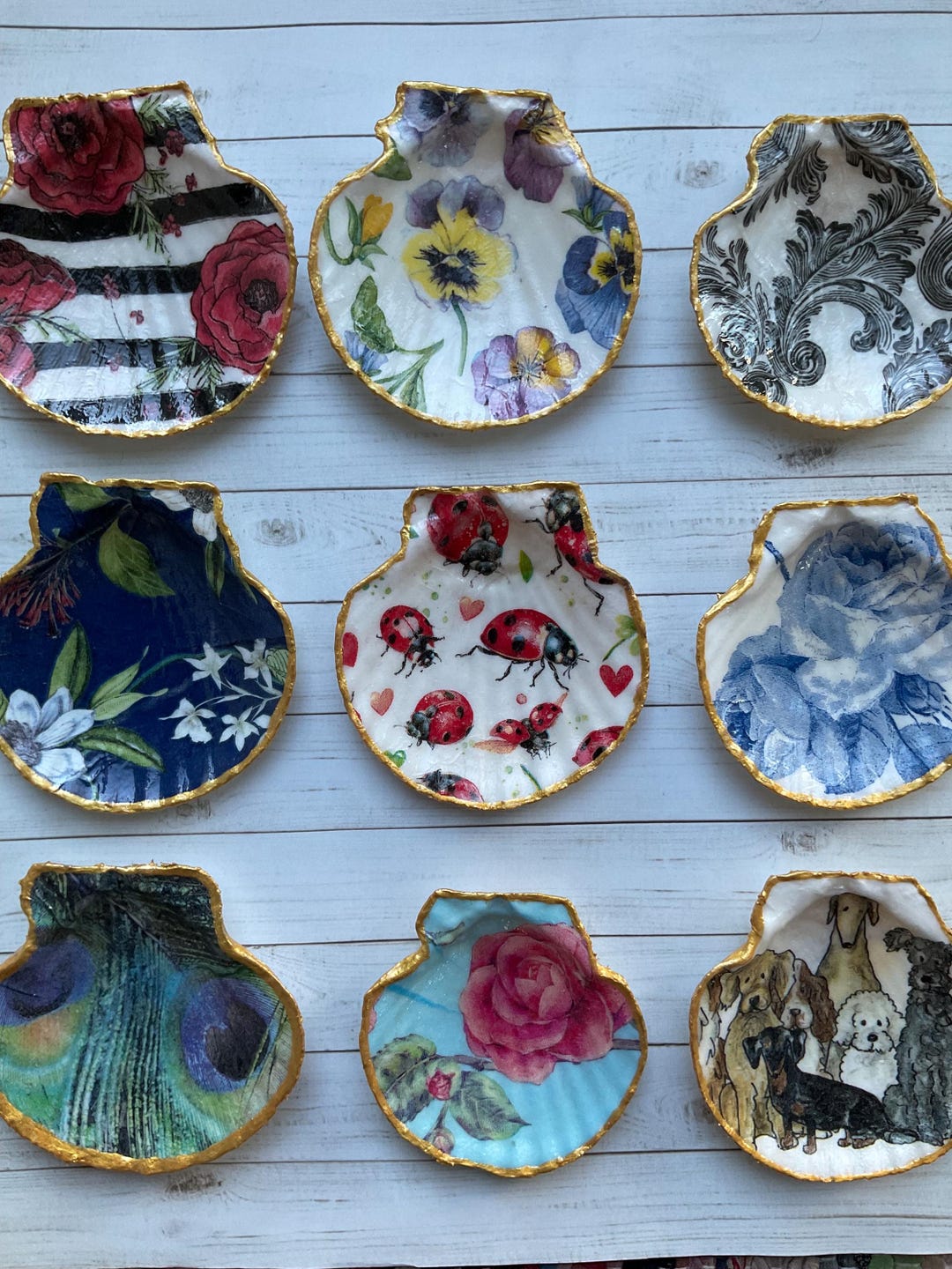 Decoupage Authentic Scallop Half SEASHELL Ladybug Trinket Ring Dish ...