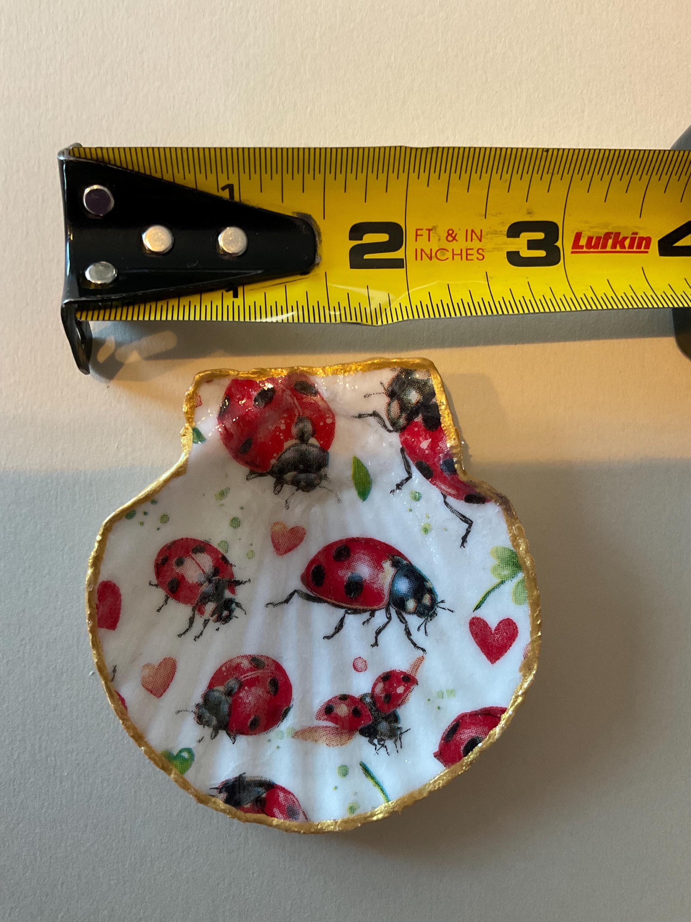 Decoupage Authentic Scallop Half SEASHELL Ladybug Trinket Ring Dish ...