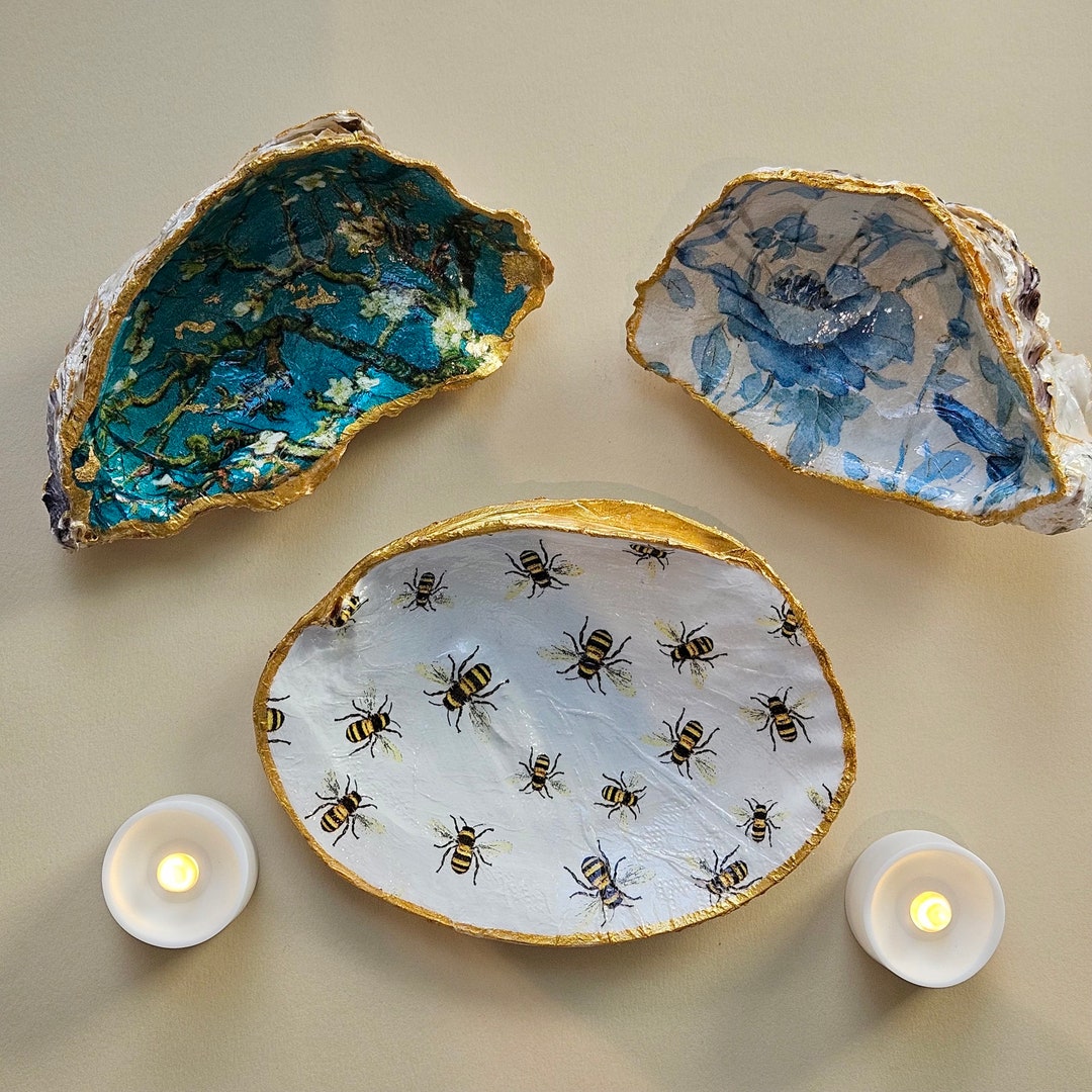 Decoupage Authentic Natural Oyster Seashell Napkin Art Handmade Floral ...