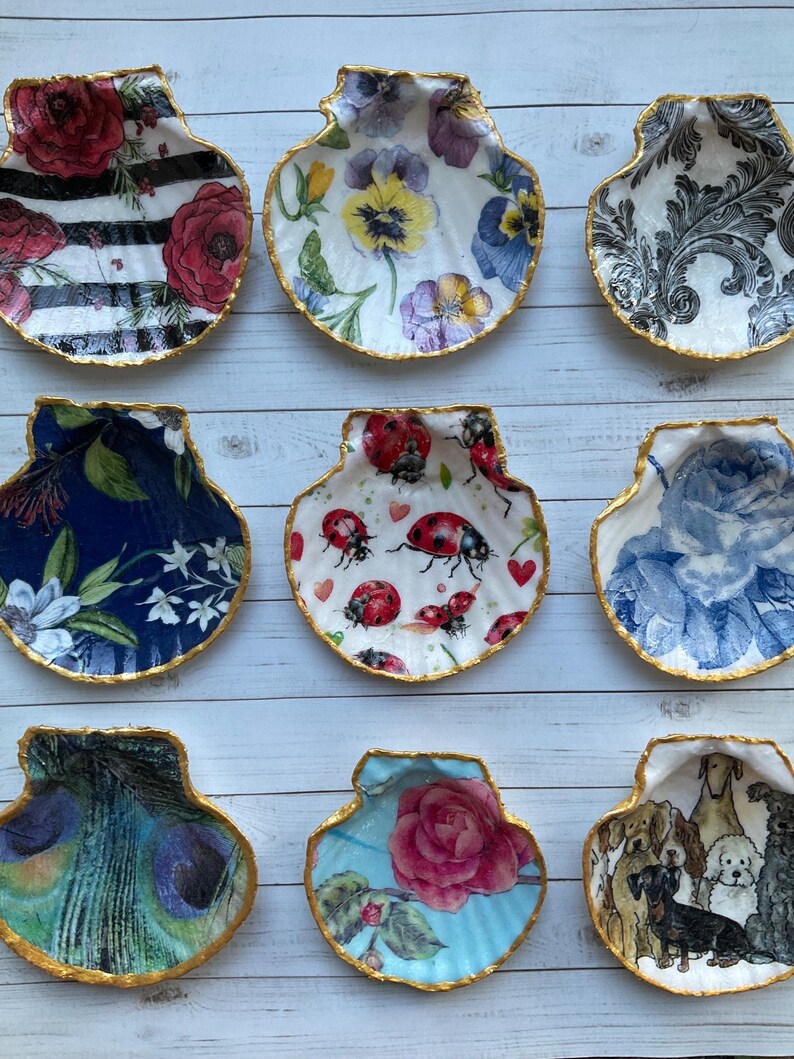 Decoupage Authentic Scallop Half SEASHELL Ladybug Trinket Ring Dish ...