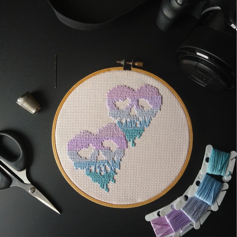 Pastel Goth Lovely Melting Skulls Cross Stitch Pattern | Etsy
