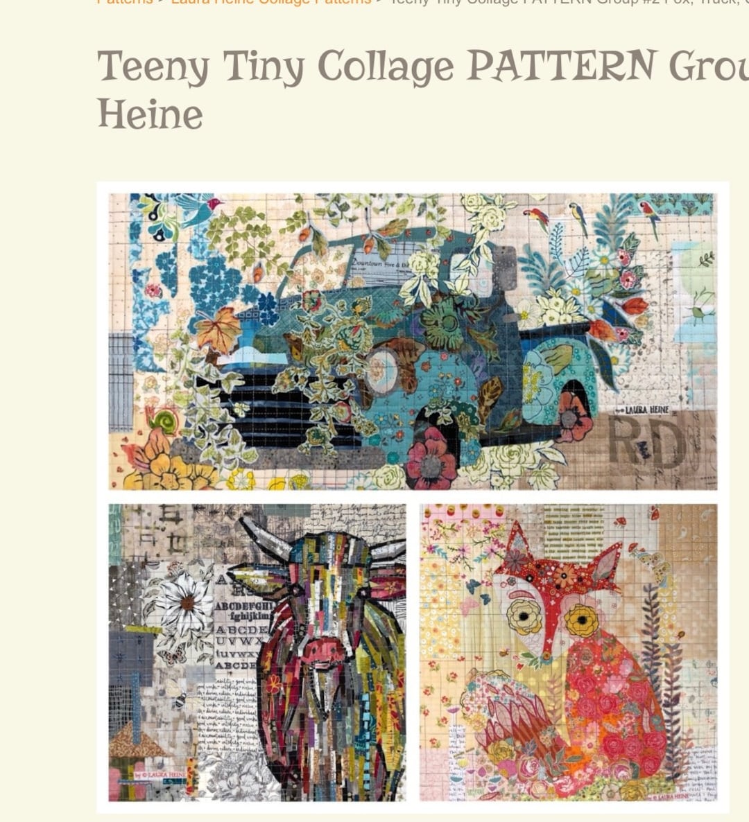 Laura Heine Teeny Tiny Collage Pattern - Group #2 - Fox, Cow, Old Blue ...