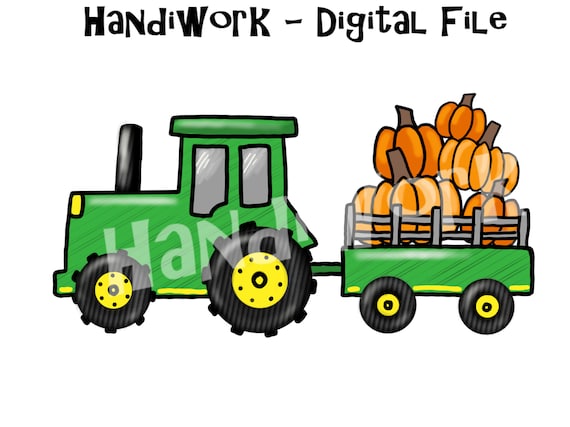 Green Tractor With Pumpkins PNG File Fall Tractor Watercolor | Etsy